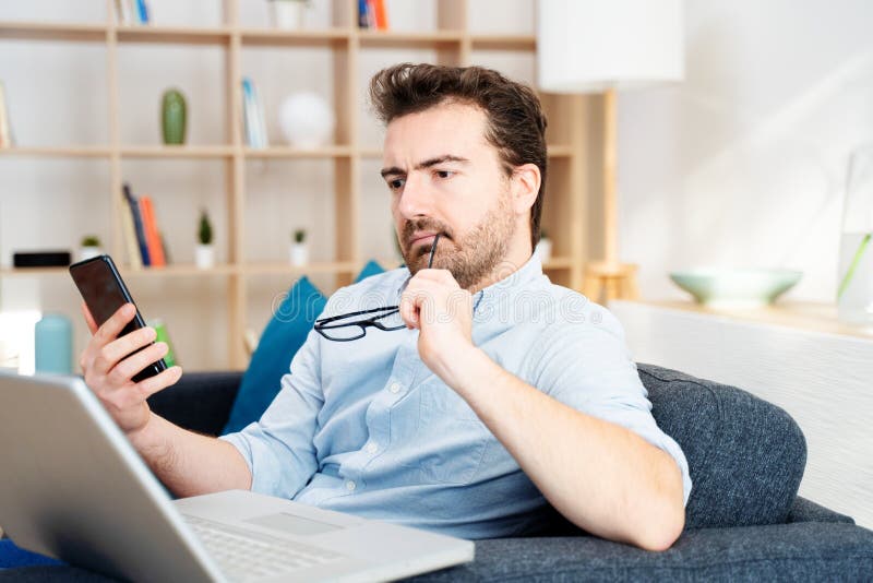 Man Buying Online with App and Smart Phone Stock Image - Image of ...