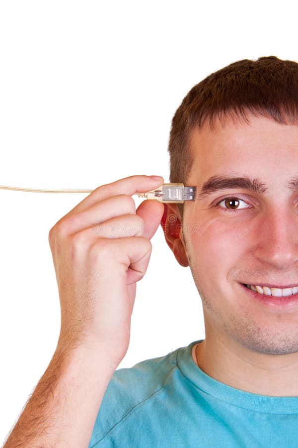 Man with Cable Connected To His Head Stock Image - Image of cable ...