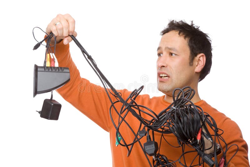 Man with cables stock photo. Image of holding, frustration - 11751966