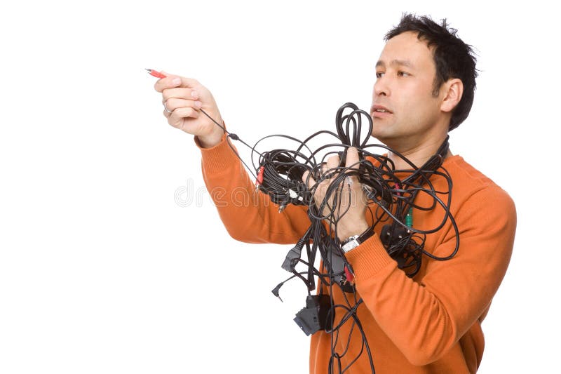 Man Tangled in Wires stock image. Image of emotional, people - 9206197