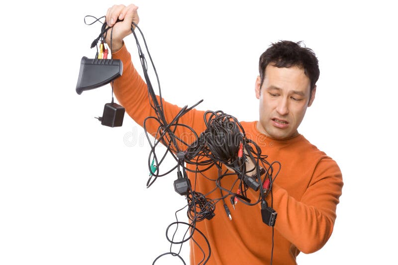 Man Tangled in Wires stock image. Image of emotional, communications ...