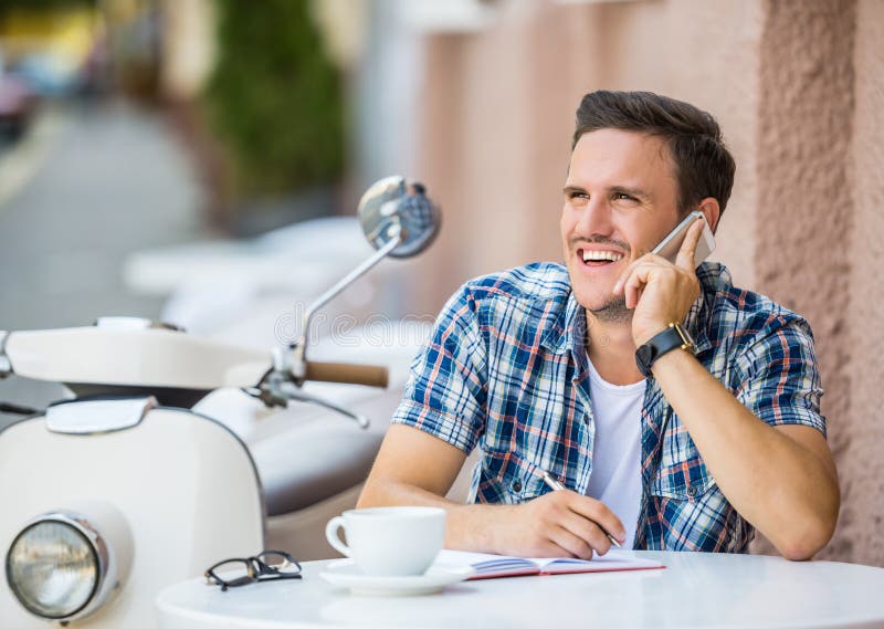 Man in cafe stock image. Image of note, caucasian, restaurant - 59546099