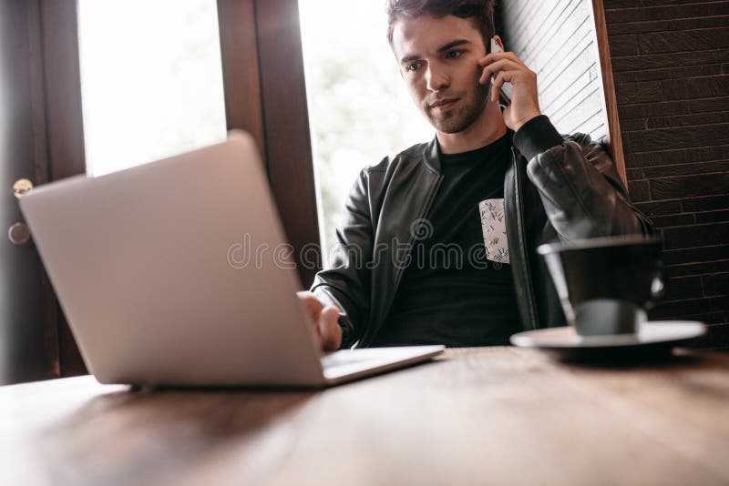 Handsome Man in a Cafe with Cup of Coffee Stock Image - Image of real ...