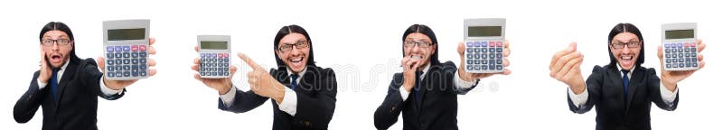 The Man with Calculator Isolated on White Stock Photo - Image of ...