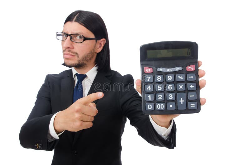 Man with Calculator Isolated on White Stock Image - Image of ...