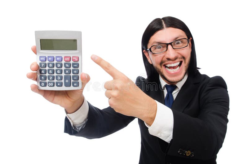 Man with Calculator Isolated on White Stock Photo - Image of corporate ...