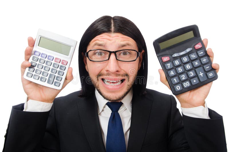 The Man with Calculator Isolated on White Stock Photo - Image of ...