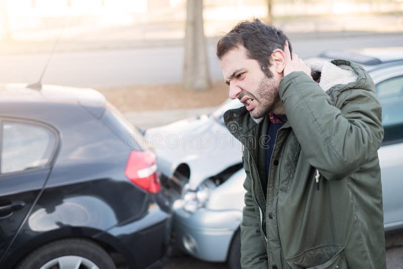 Man Calling First Aid after Car Crash Stock Image - Image of neck ...