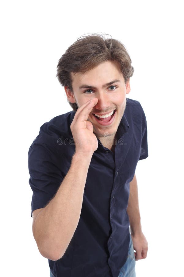 Man Calling with the Hand on Mouth Stock Image - Image of friendly ...