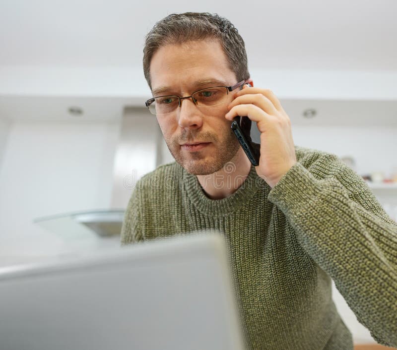 Handsome Man Calling by Mobile Stock Image - Image of white, business ...