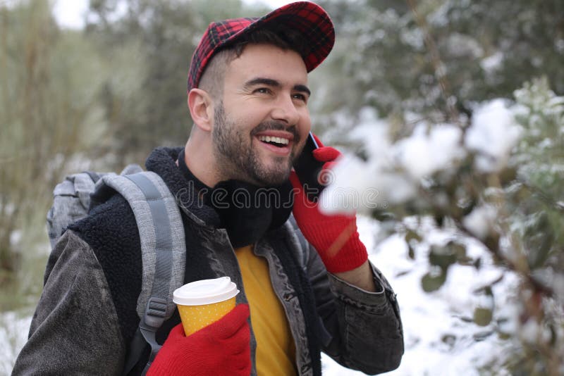 Man Calling by Phone from the Snow Stock Image - Image of jacket ...