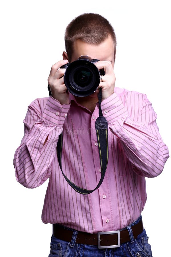 Man with camera stock photo. Image of attractive, shirt - 25212334
