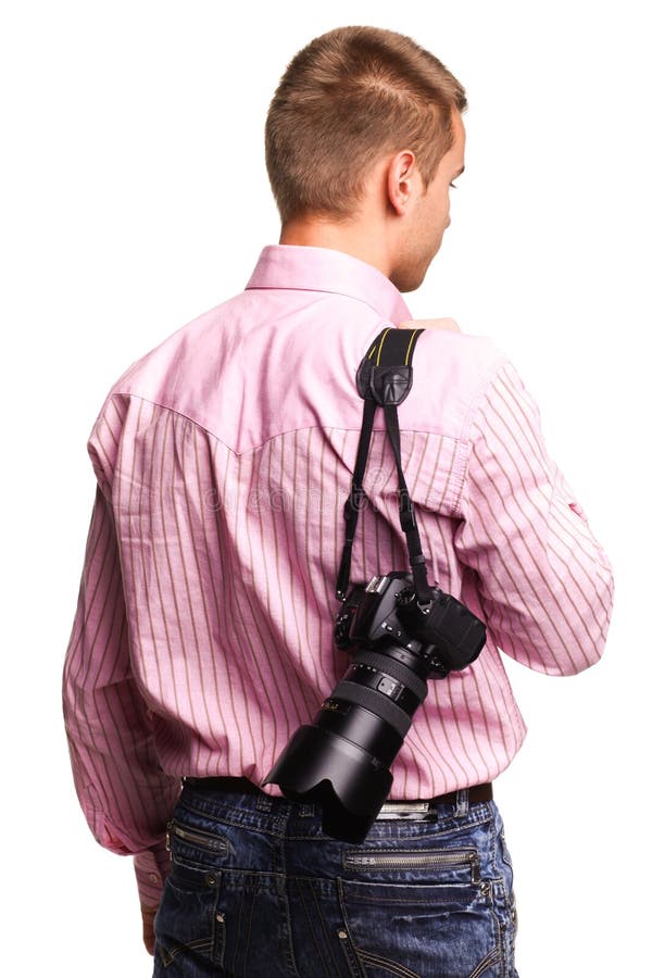 Man with camera stock image. Image of lens, shirt, pink - 25212343