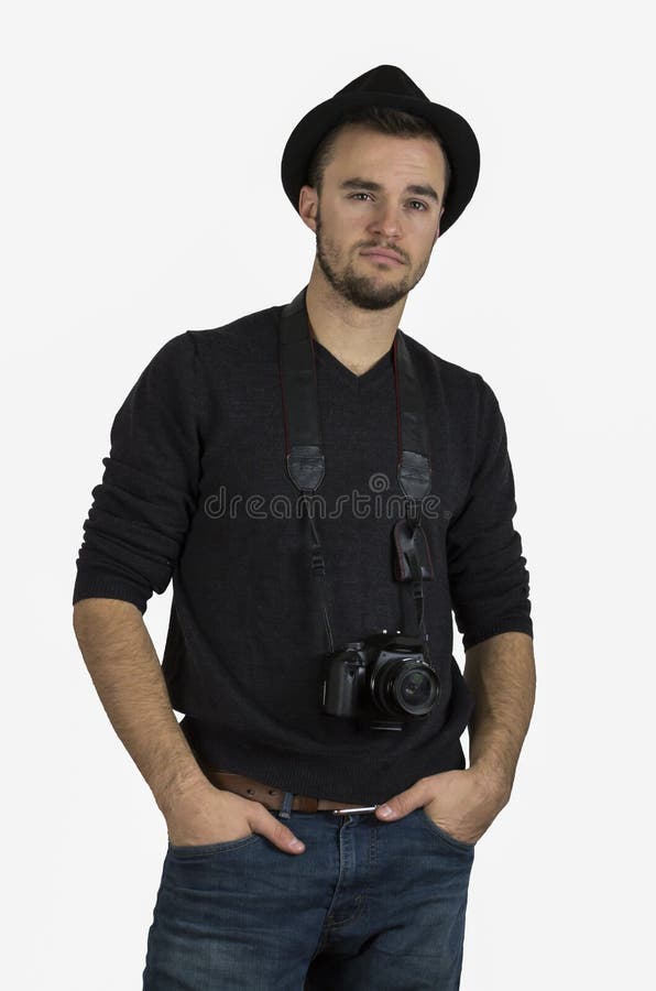 Man with Camera stock image. Image of eyebrows, shoot - 67340785