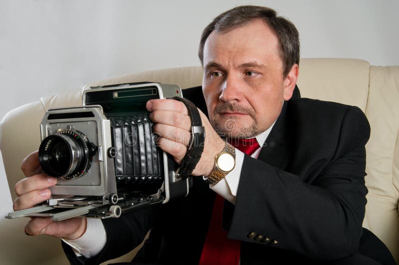 Man with camera. stock image. Image of neck, maker, dress - 71792087