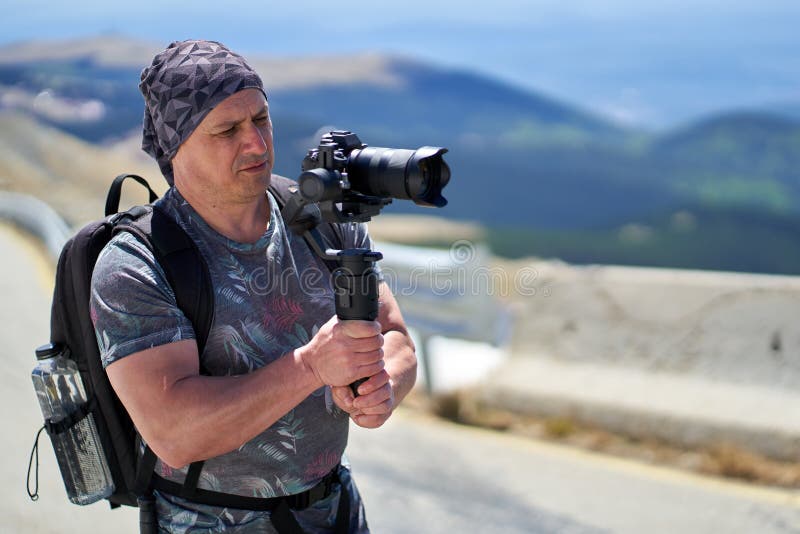 Man Vlogging in the Mountains Stock Photo - Image of hike, adventure ...