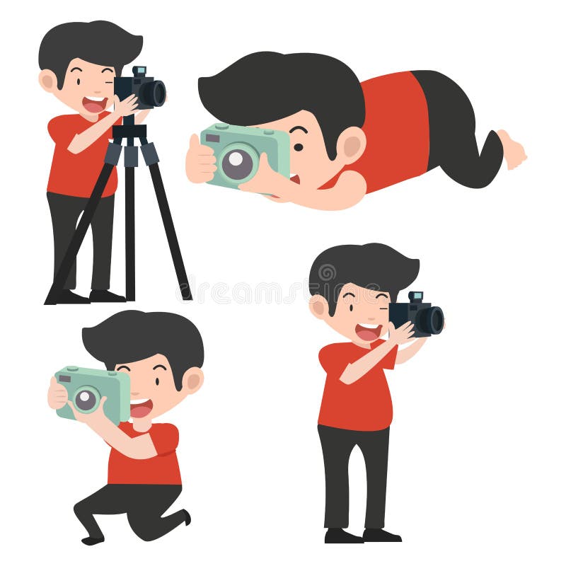 Man with Cameras in Different Poses Stock Vector - Illustration of ...