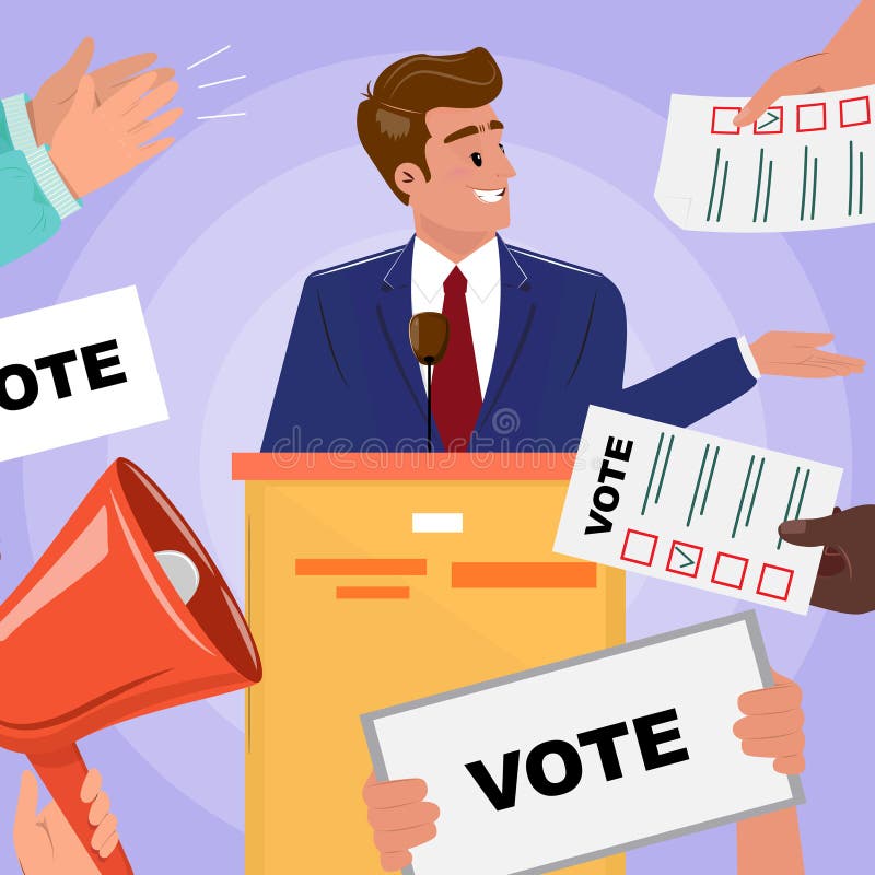 Candidate Speaking at an Election Rally, with Supporters Holding Vote ...