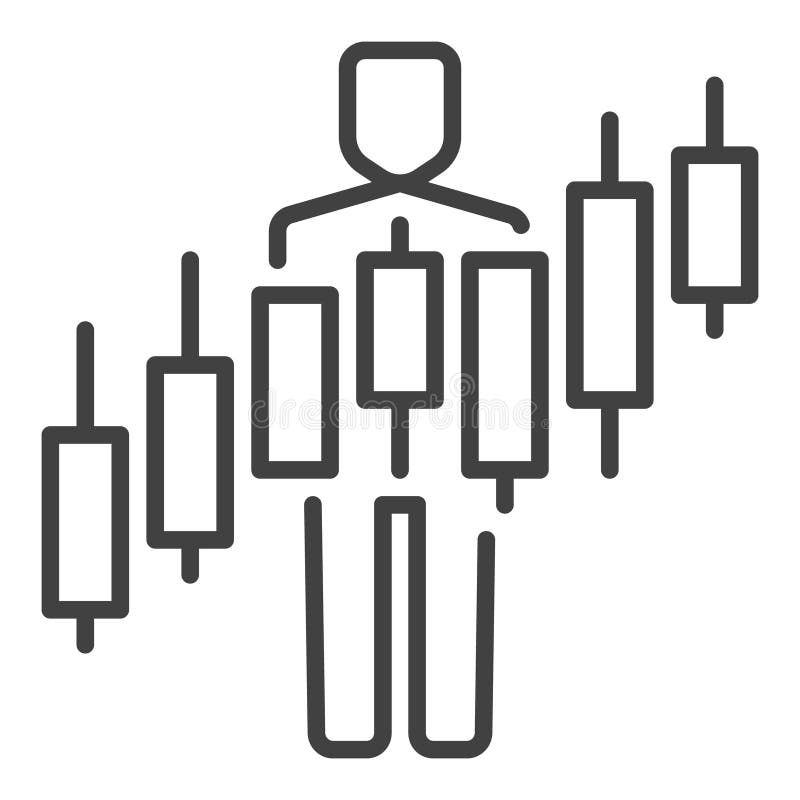 Man and Candlestick Trading Chart Vector Outline Icon or Symbol Stock ...