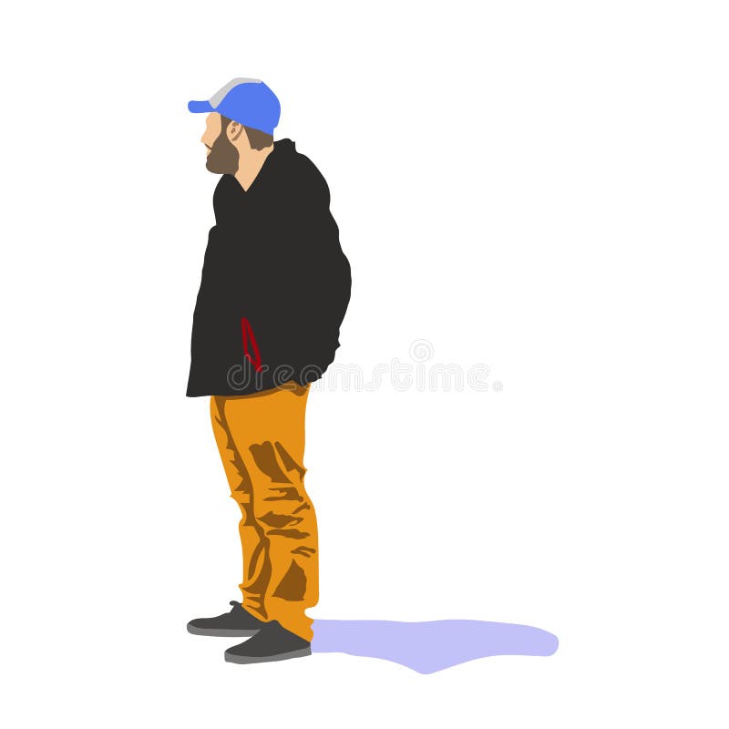 Vector Illustration. Man One Standing in Blue Cap. Stock Vector ...