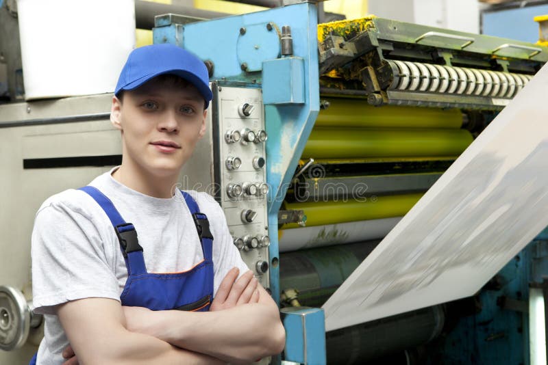 Man in Cap Working in Newspaper Factory Stock Photo - Image of clothing ...