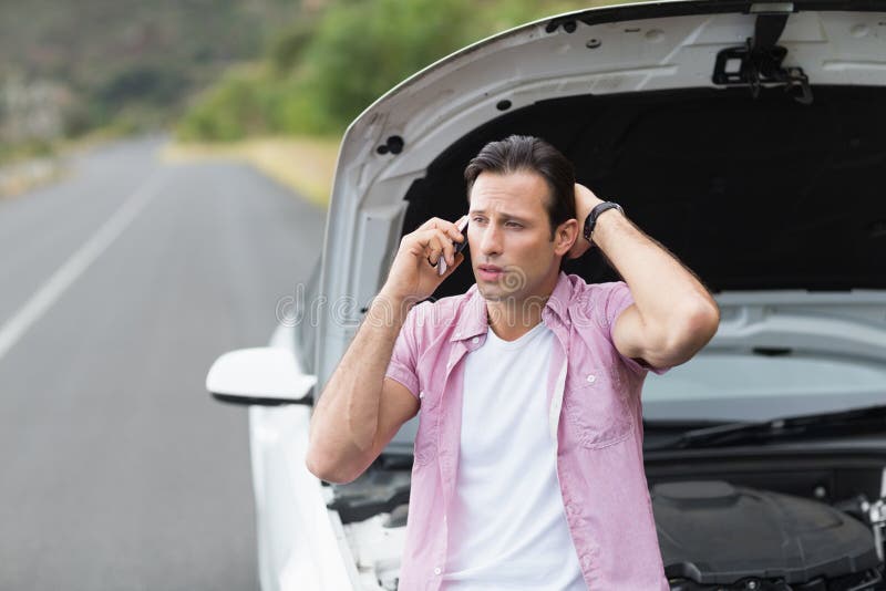 Man after a car breakdown stock image. Image of stressed - 50492047