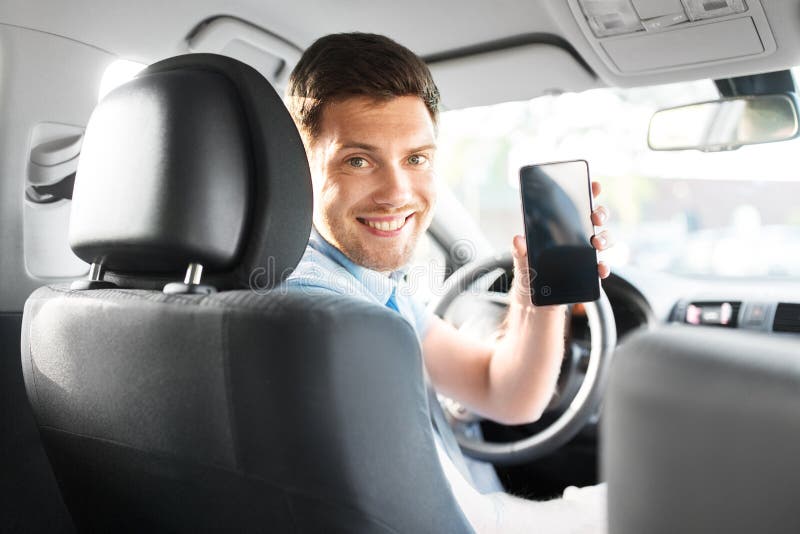 Man or Car Driver Showing Smartphone Stock Image - Image of automobile ...