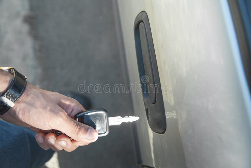 Man with Car Key. Opening Car Door Stock Image - Image of security ...