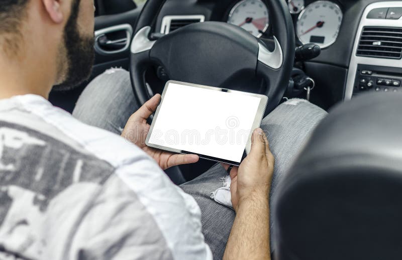 Car Driver with the Tablet PC Stock Image - Image of hire ...