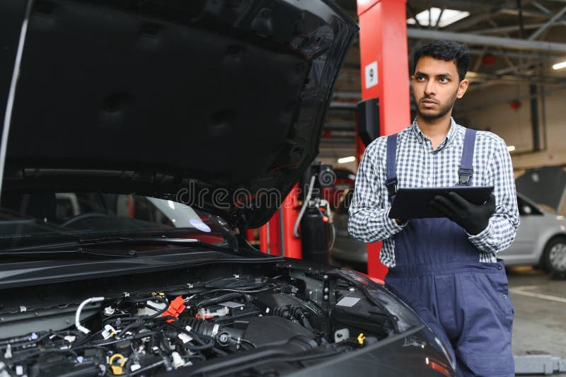 Man Car Technician Mechanic Repairing Car Problem of Engine, during ...