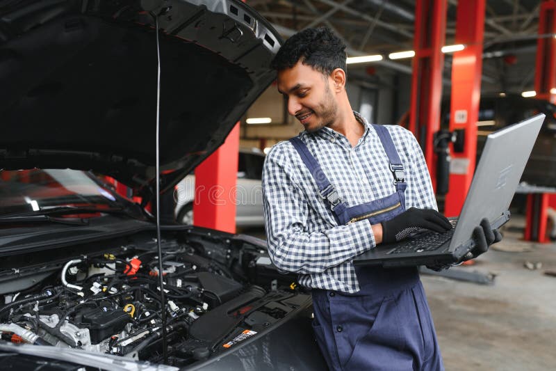 Man Car Technician Mechanic Repairing Car Problem of Engine, during ...