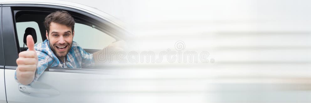 Man in Car with Thumbs Up with Transition Stock Image - Image of frame ...