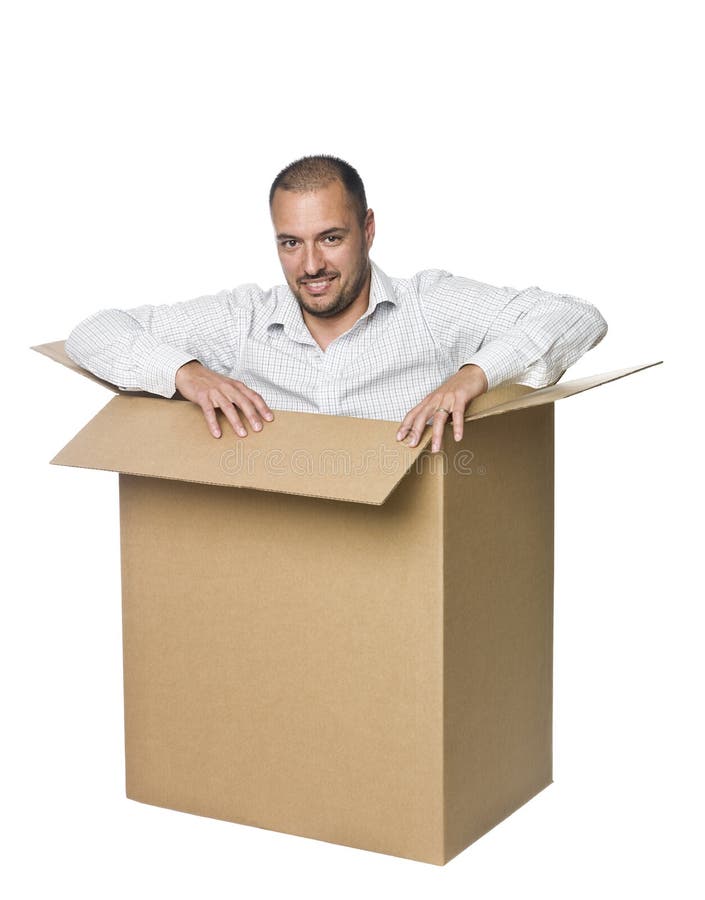 Man In A Cardboard Box Stock Images Image 10827184
