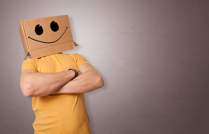 Man with cardboard head stock image. Image of gesturing - 154105525