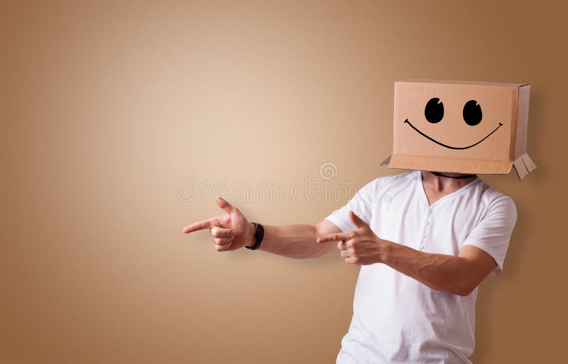 Man with cardboard head stock photo. Image of humor - 139495598