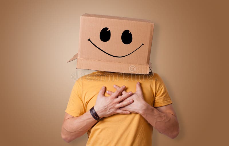 Man with cardboard head stock image. Image of facial - 141258081