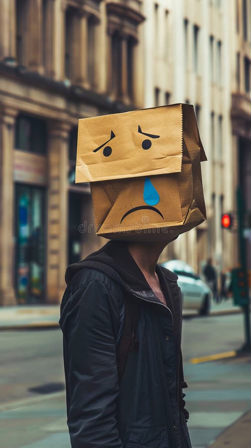 A Man with a Cardboard Box on His Head Stock Image - Image of accessory ...