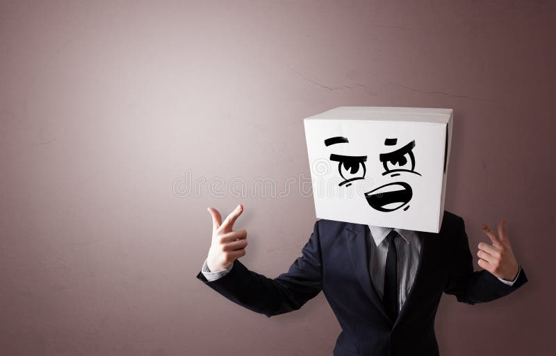 Man with cardboard head stock image. Image of carton - 160841237