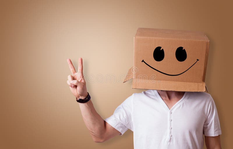 Man with cardboard head stock image. Image of carton - 161303405