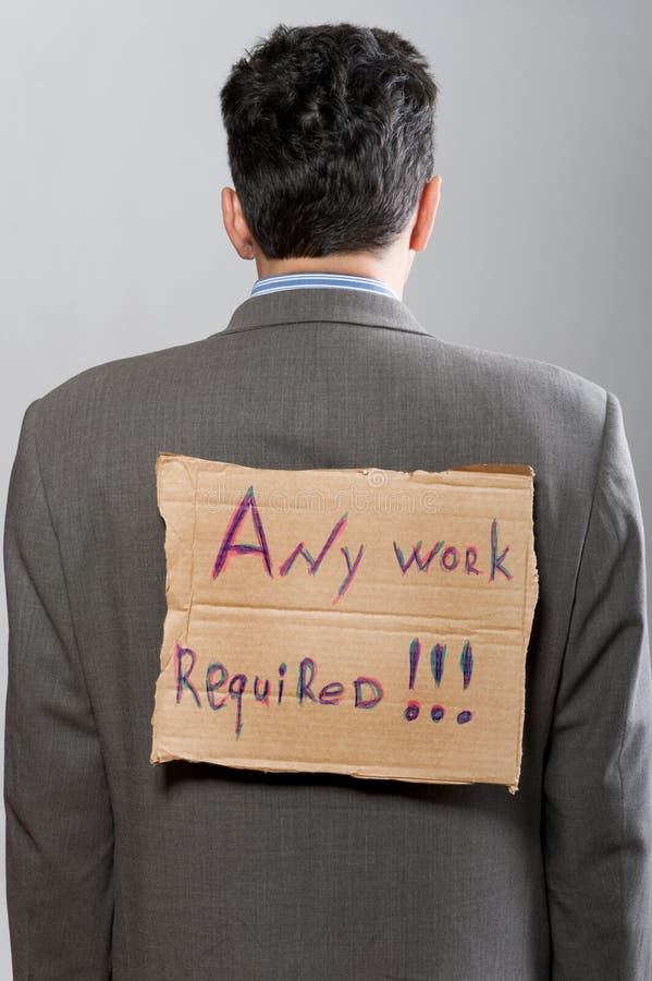 Man with Cardboard Sign Any Work Stock Image - Image of lost, search ...