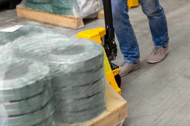Man with Cargo on Loader Working at Warehouse Stock Image - Image of ...