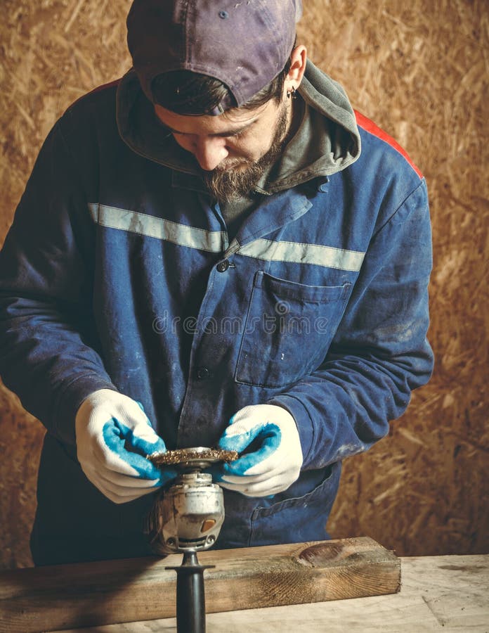 Man Carpenter in His Home Manufactory Stock Image - Image of home ...