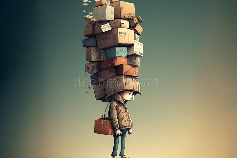 Man Carries a Big Pile of Boxes on His Head, Moving. Generative Ai ...