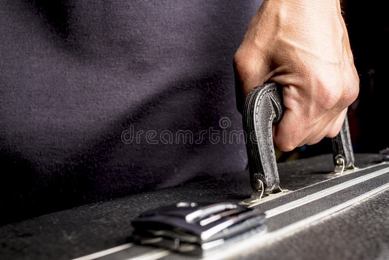 Man Carries a Black Suitcase in Hand Stock Image - Image of hand ...