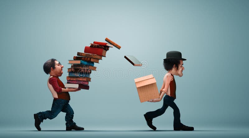 Man Carries a Stack of Books and One Catch Them in a Box Stock ...