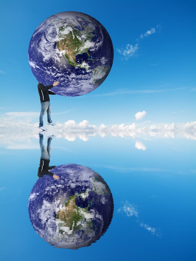 Man Carring the Earth Over the Water Stock Photo - Image of nature ...