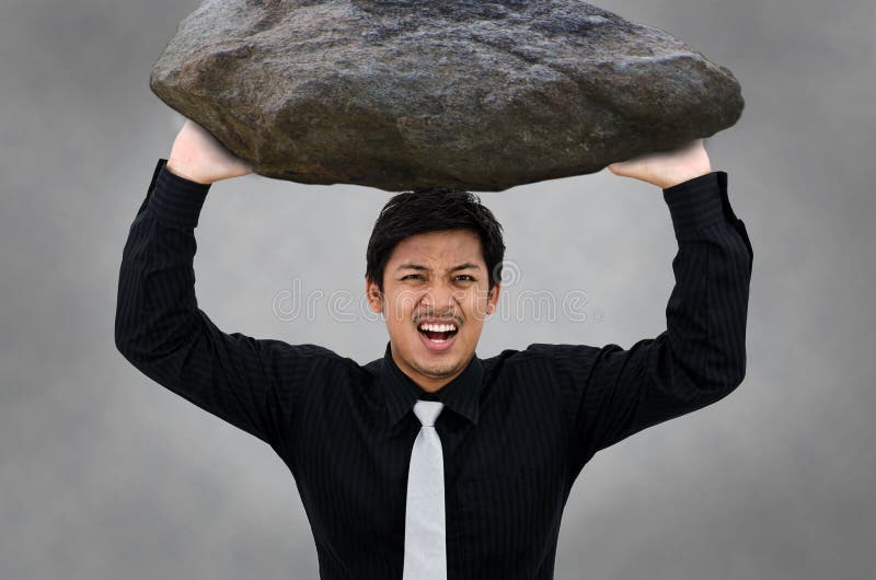 Man Carry the Rock and Stress Action. Stock Photo - Image of black ...