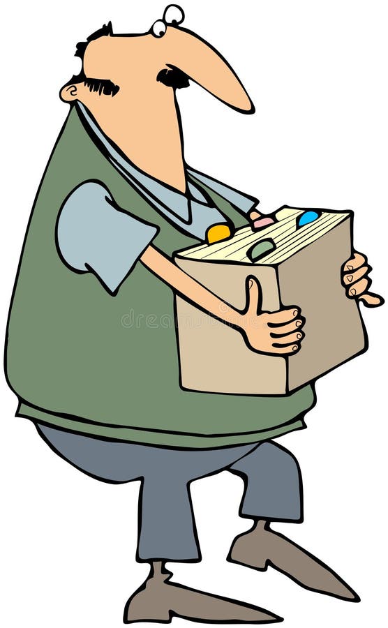 Man Carrying a Box of Files Stock Illustration - Illustration of ...