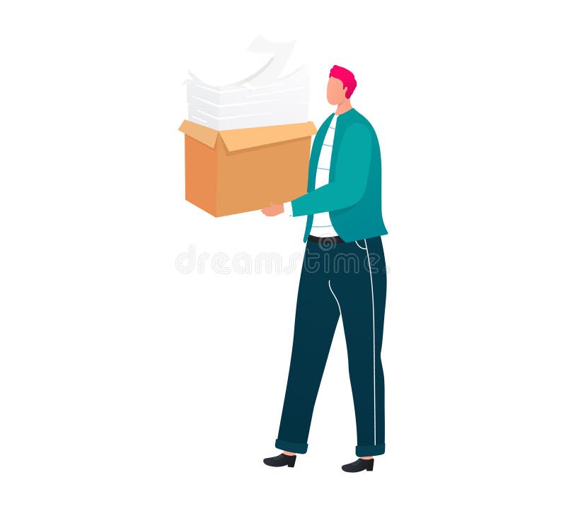 Man Carrying Box of Papers, Office Work, Modern Flat Style. Overwhelmed ...