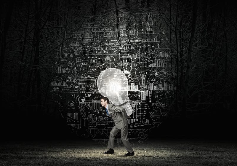 Man carrying bulb stock image. Image of innovation, brainstorm - 45743263